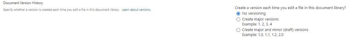 Disable Sharepoint and Onedrive version history to clear space